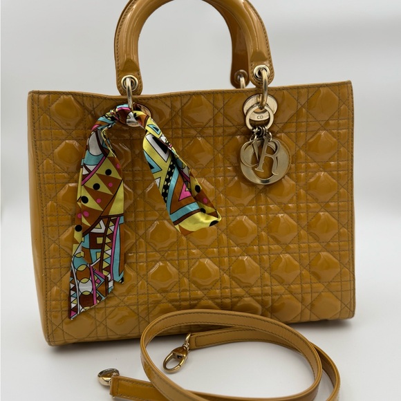 Dior | Bags | Lady Dior Large Patent Tote Mustard Yellow | Poshmark